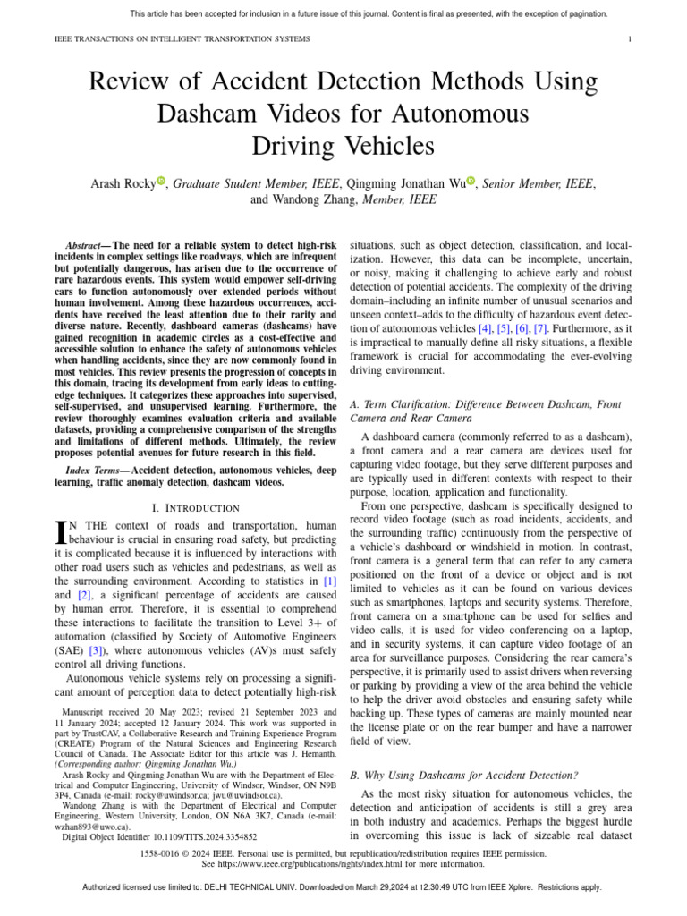 Review of Accident Detection Methods Using Dashcam Videos For ...