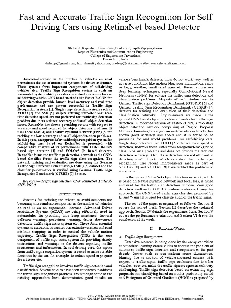 Fast and Accurate Traffic Sign Recognition For Self Driving Cars Using ...