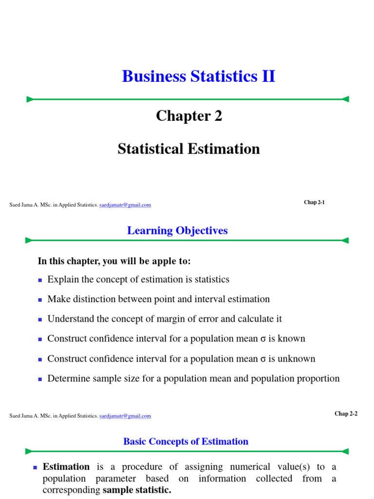 Chapter - 2-Statistical Estimations | PDF | Estimator | Confidence Interval