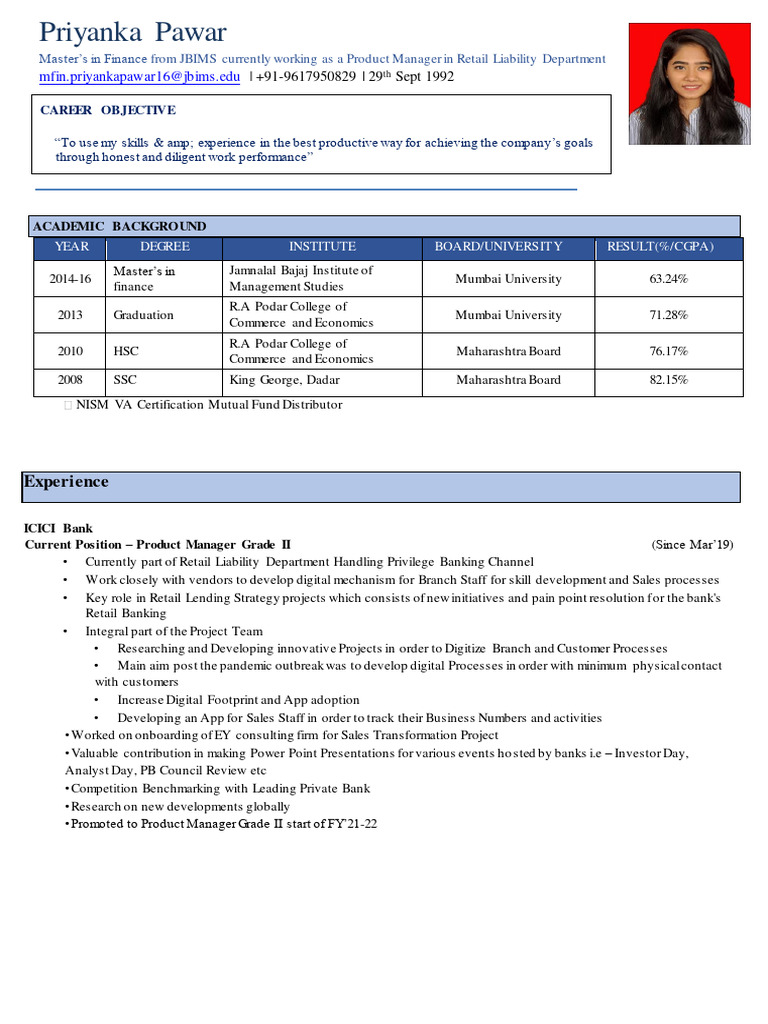 Priyanka Pawar Resume | PDF | Business | Economies
