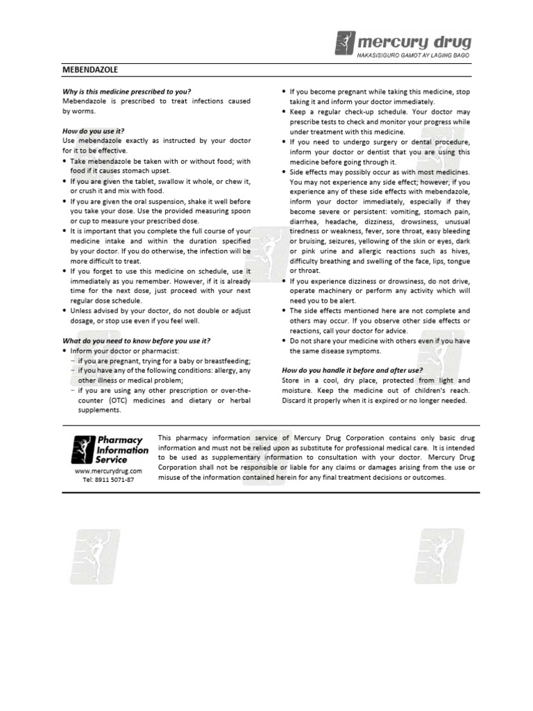 Mebendazole | PDF | Dose (Biochemistry) | Chemistry