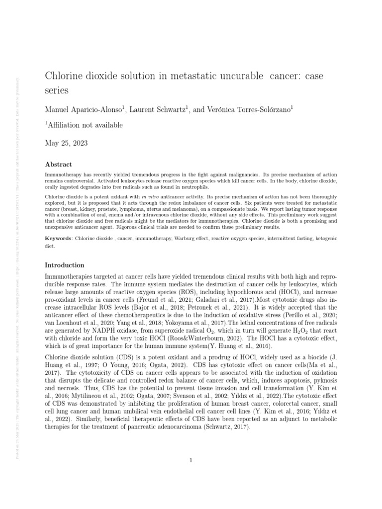 Chlorine Dioxide Solution in Metastatic Uncurable Cancer - Case Series ...