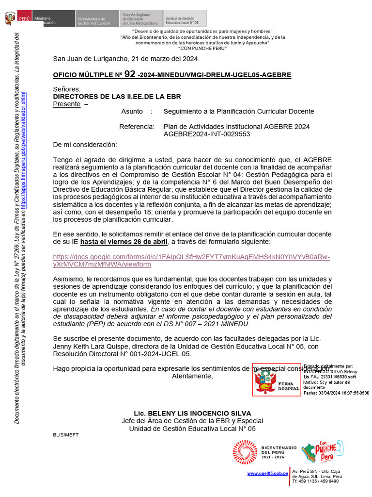 Oficio M. 92 - SEGUIMIENTO | PDF | Aprendizaje