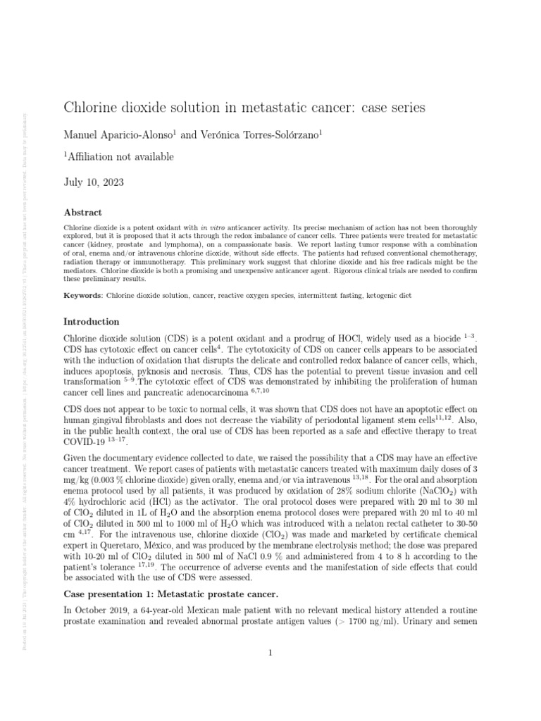 Chlorine Dioxide Solution in Metastatic Cancer - Case Series 10jul2023 ...