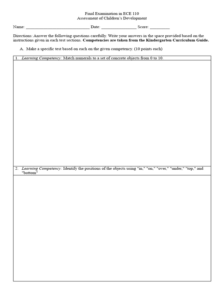 ECE 110 Final Exam: Child Development Assessment | PDF | Educational ...