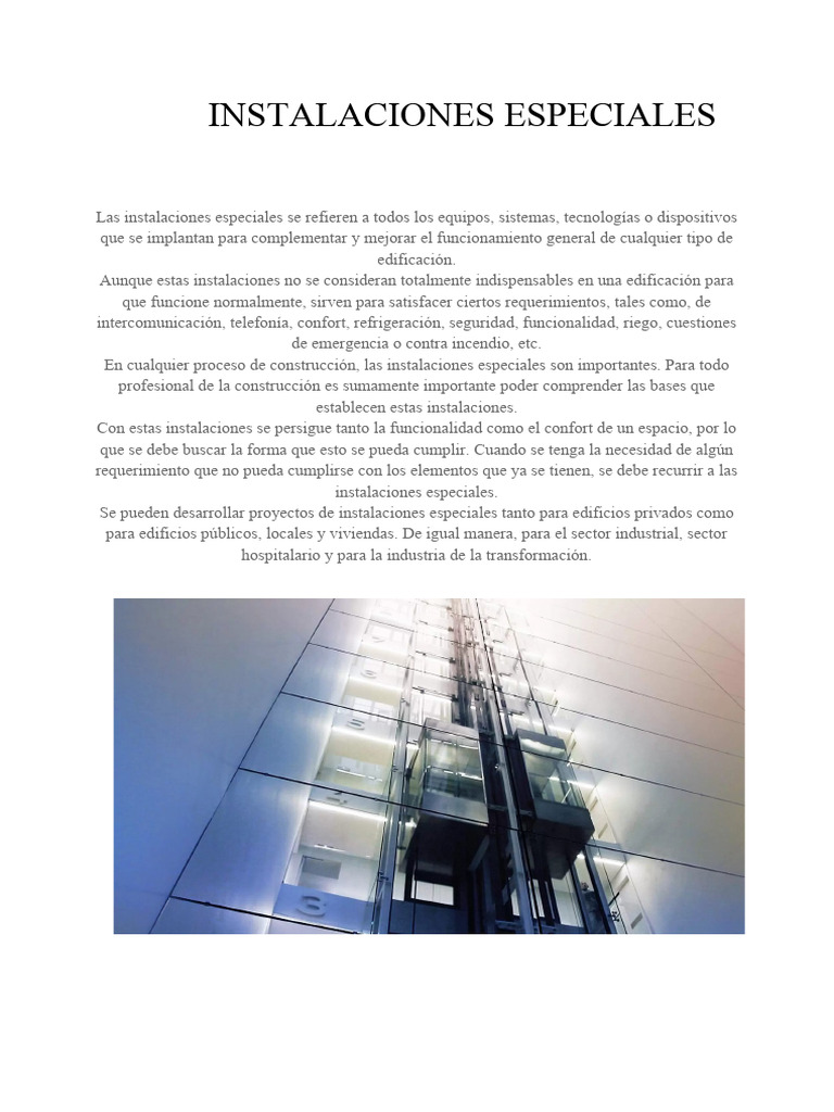 Instalaciones especiales | PDF | Ascensor | edificio