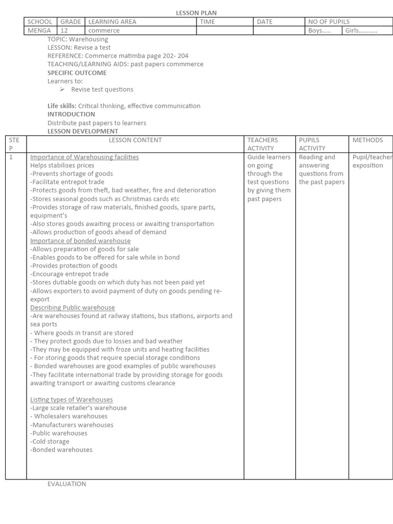 Warehousing Lesson 5 | PDF | Warehouse | Learning