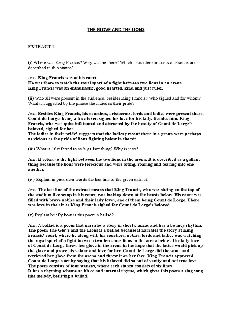 The Glove and The Lions-2 | PDF | Poetry