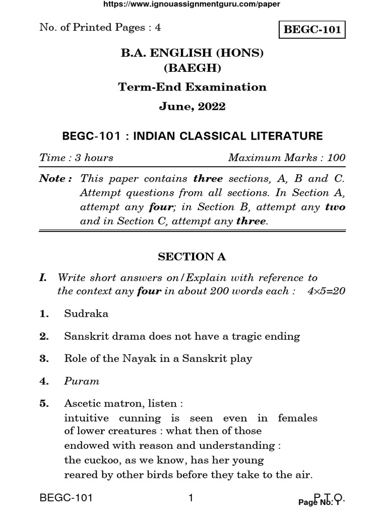 BEGC-101 June 2022 | PDF | Mahabharata