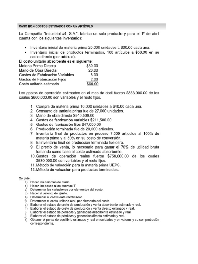 Ej - 4 Costos Estimados | PDF | Contabilidad financiera | Ingresos