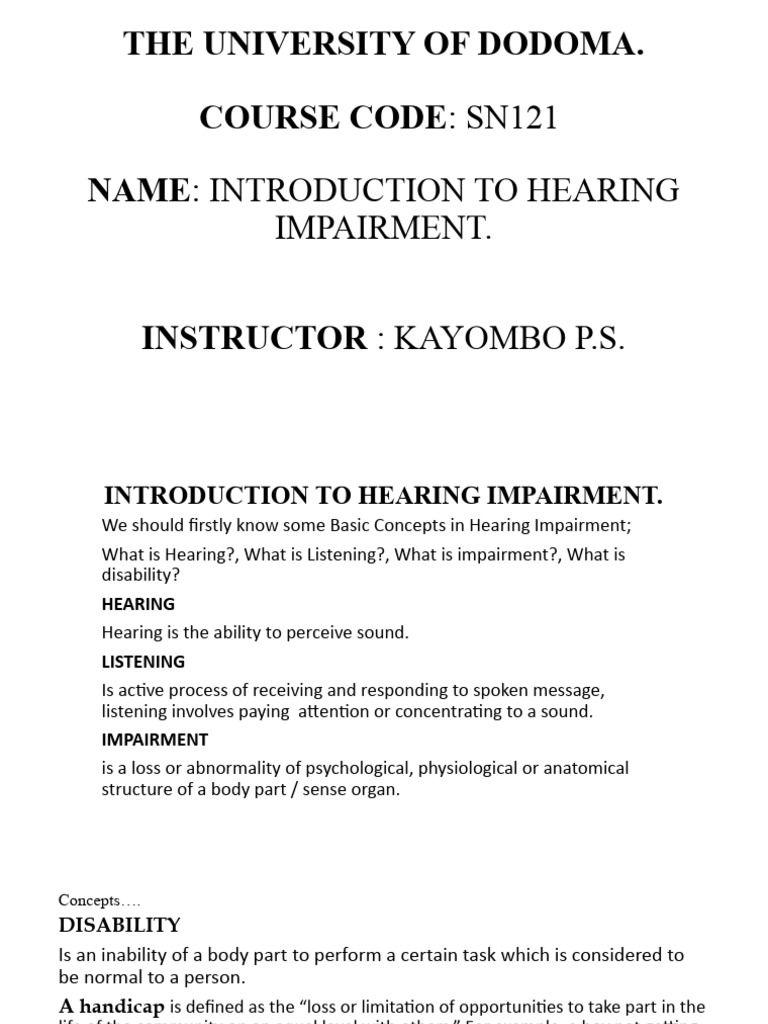 Notes - Introduction To Hearing Impairment | PDF | Hearing Aid ...