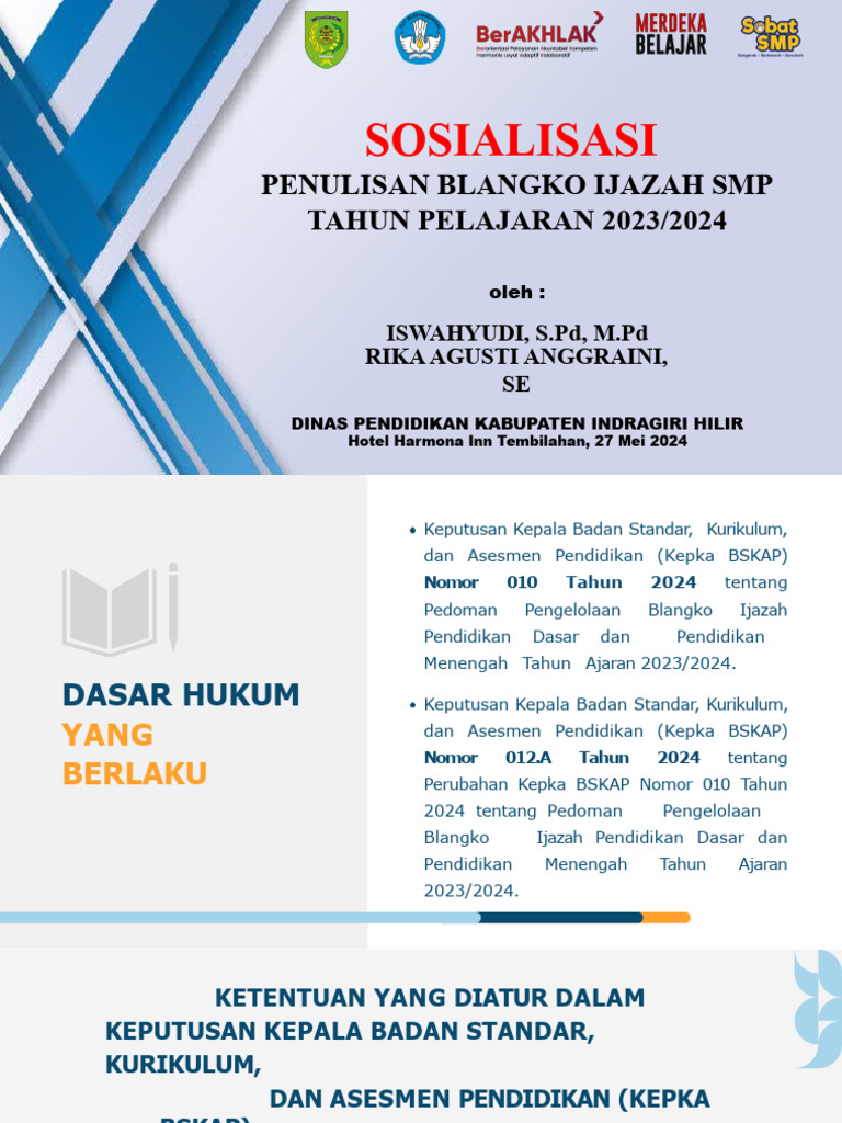 Sosialisasi Penulisan Blangko Ijazah SMP Tahun 2024 Oke | PDF