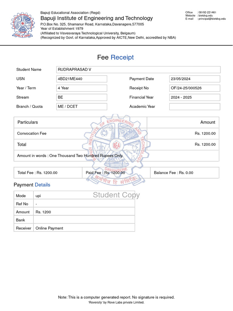 Receipt: Student | PDF