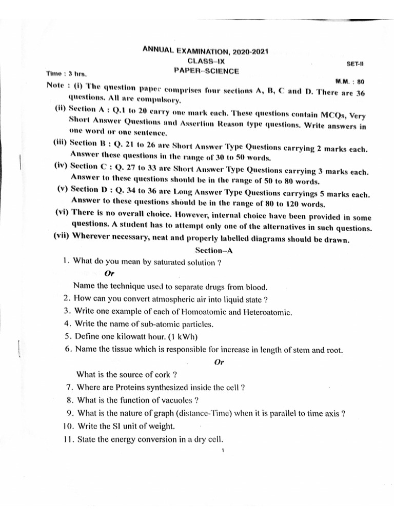 Annual Science Exam Ques Paper | PDF