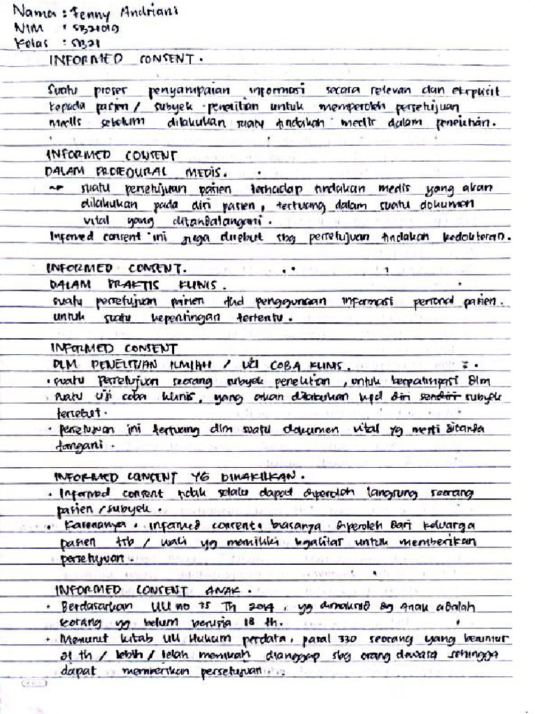 Tugas Resume Informed Consent Ibu Tresia | PDF