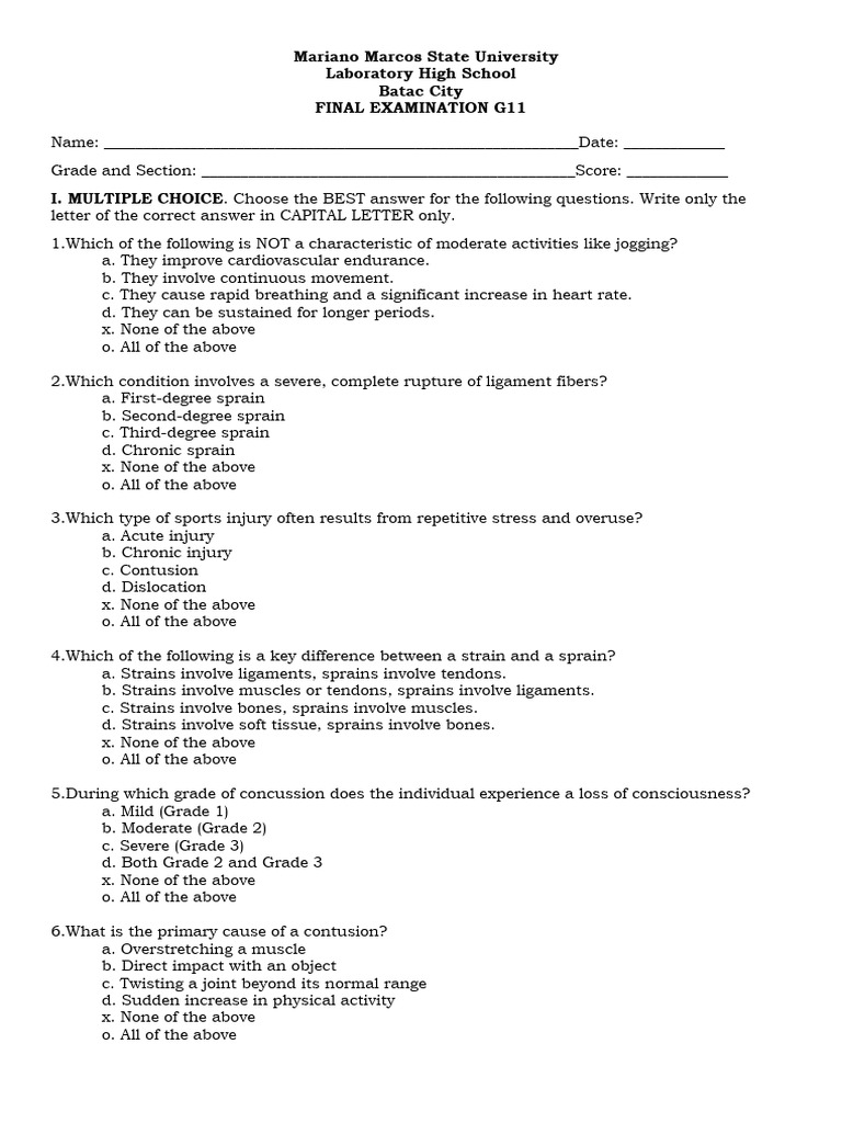 LHS - Final Exam G11 | PDF | Dehydration | Pain