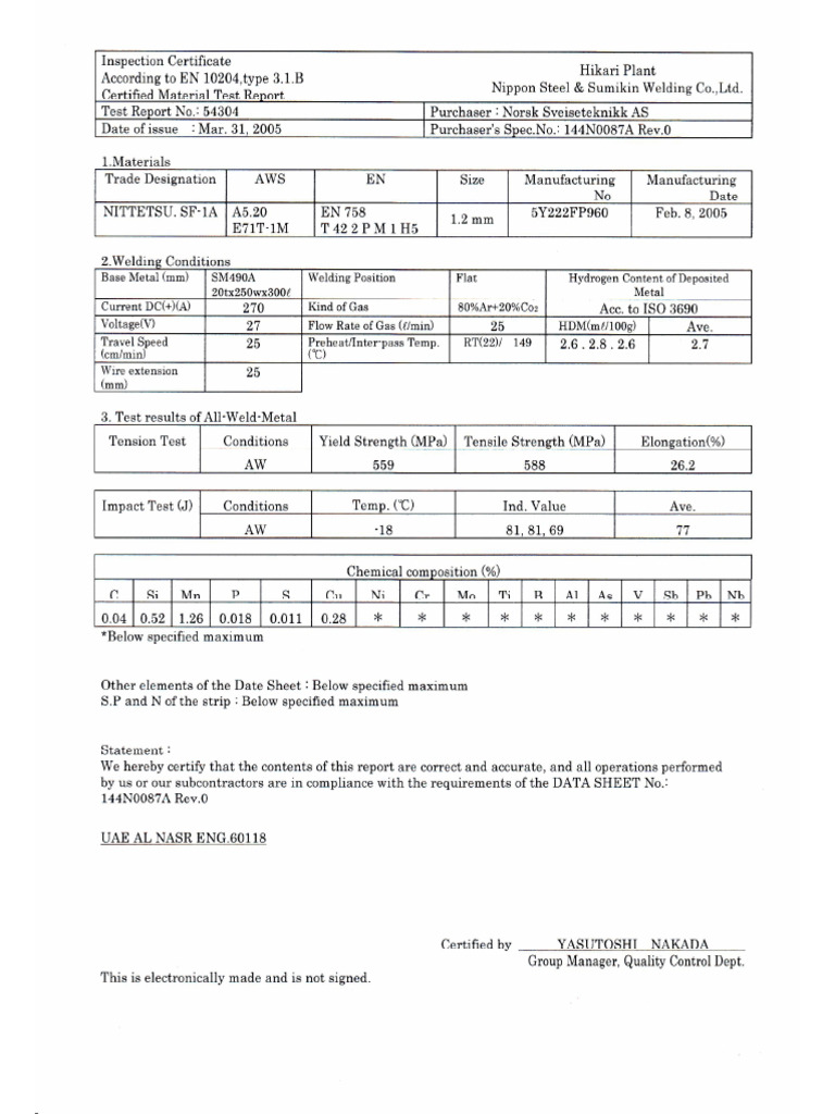 Example of Material_ Certificate | PDF