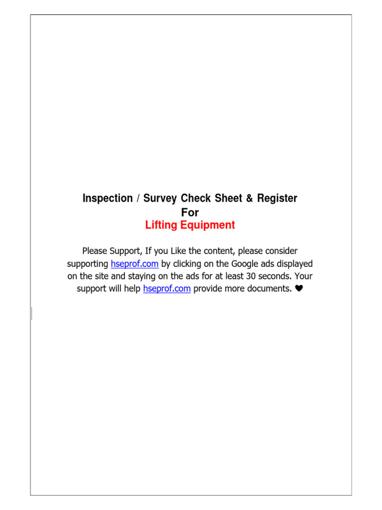 Lifting Equipements Checklist Hseprof Com | PDF | Rope | Crane (Machine)