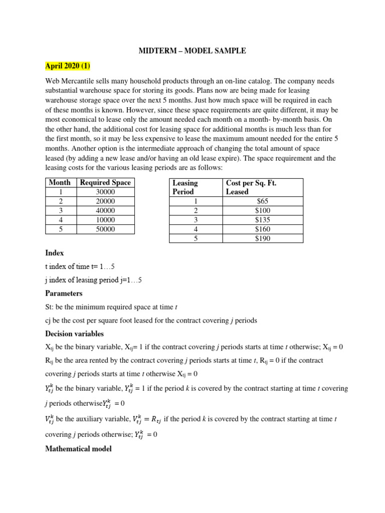 Print MIDTERM MODEL SAMPLE | PDF | Mathematical Model | Applied Mathematics