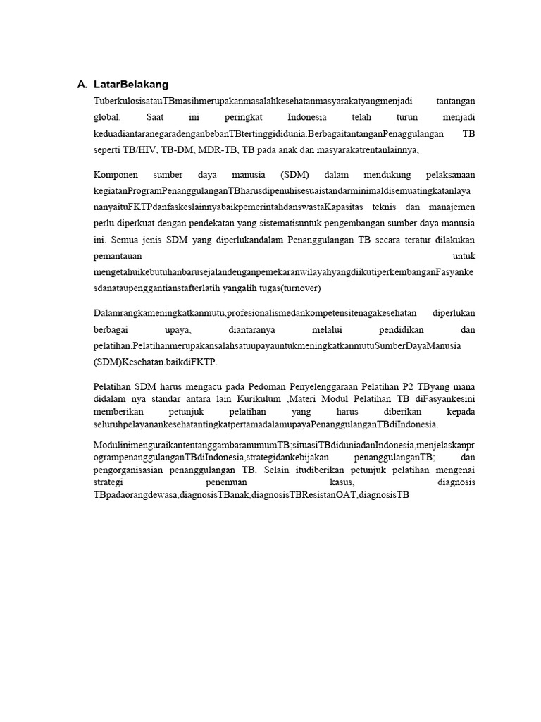 KAK Pelatihan TBC Contoh | PDF