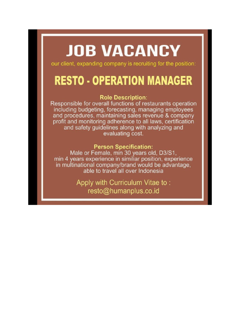 Job Vacancy Operation Manager | PDF