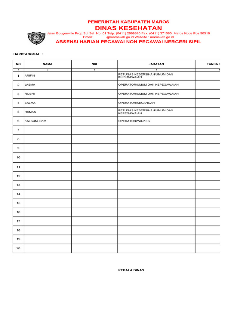 Contoh Absensi Magang Kabupaten Maros | PDF