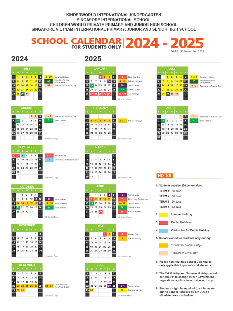 School Calendar 2024 - 2025 - KIK - SIS - 23 Nov 23 | PDF | Holidays | Observances