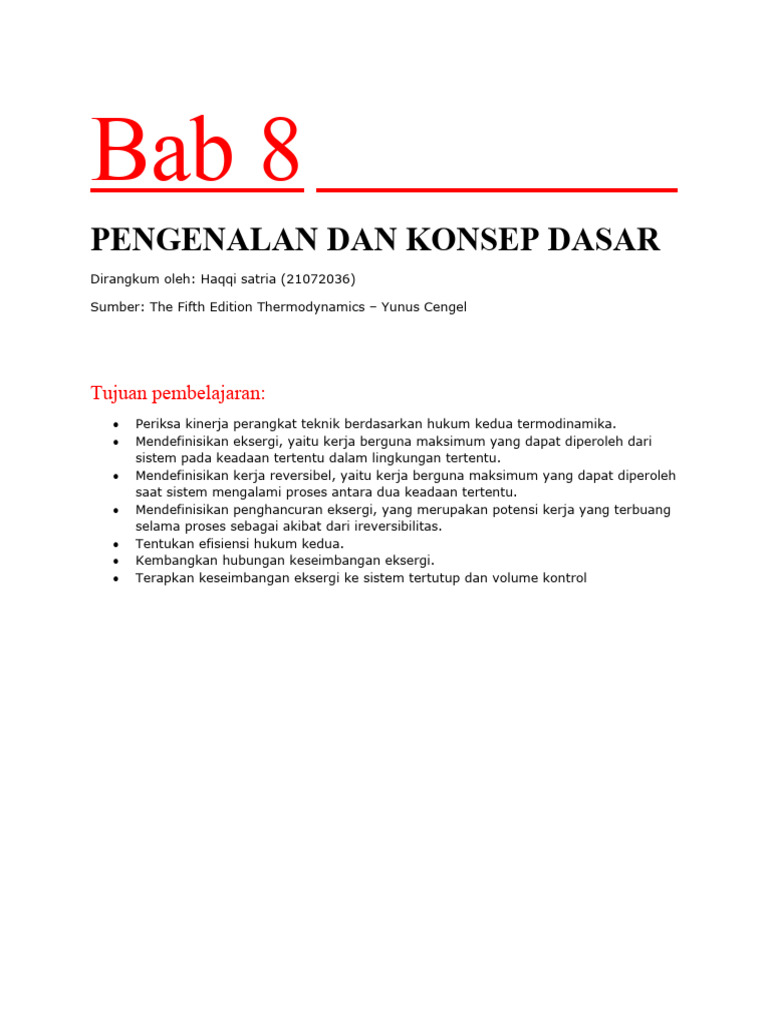 Eksergi dan Kerja Reversibel dalam Termodinamika | PDF | Metode & Bahan ...