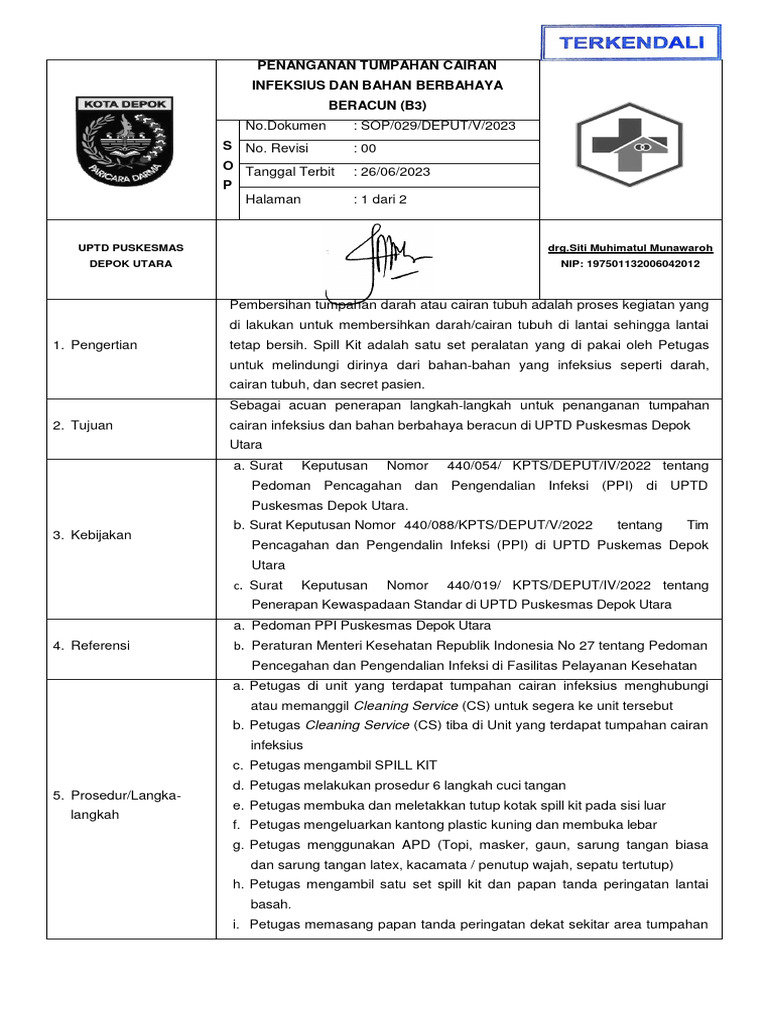 Penanganan Tumpahan Cairan Infeksius Dan Bahan Berbahaya Beracun (B3) | PDF