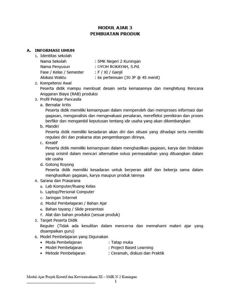 Modul Ajar 3 - Pembuatan Produk | PDF | Seni
