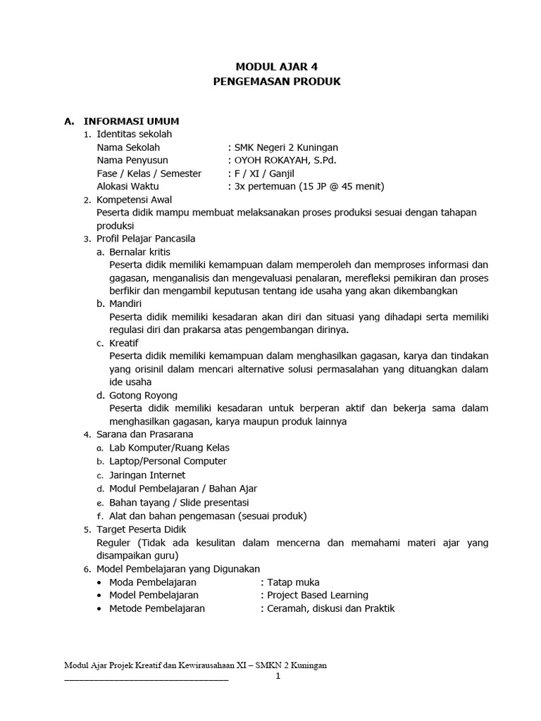 Modul Ajar 4 - Pengemasan Produk | PDF