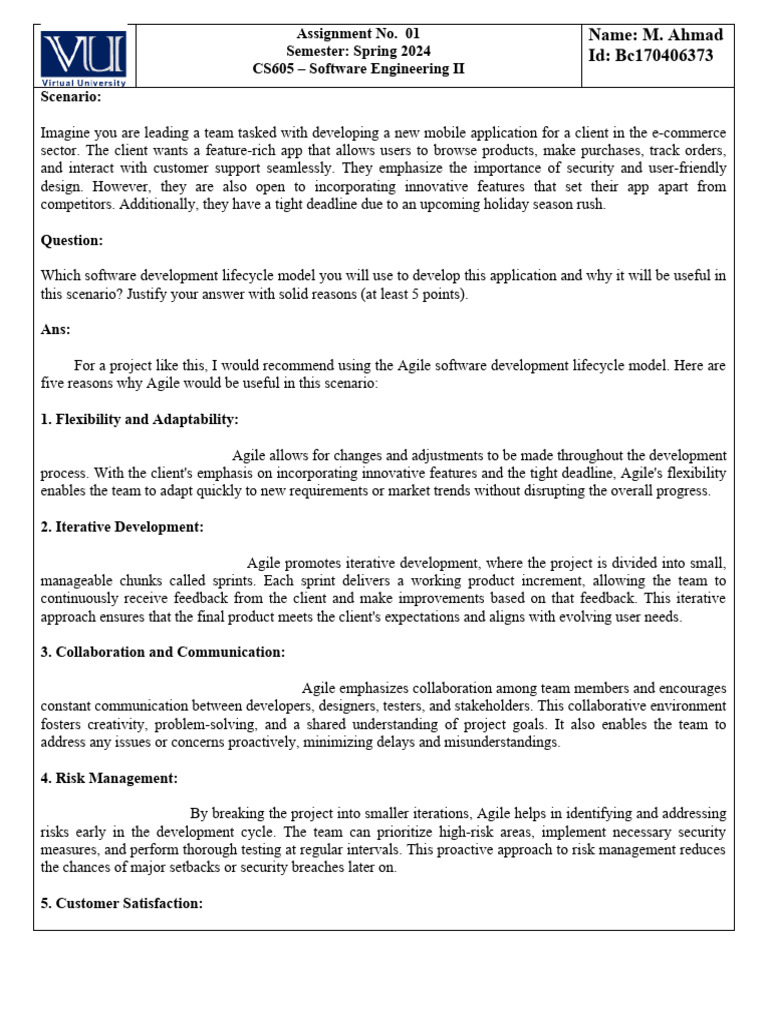 CS605_assignment | Download Free PDF | Agile Software Development | Software Development Process