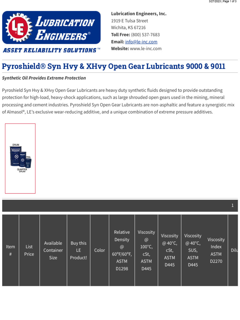 Pyroshield®Syn Hvy&XHvy Open Gear Lubricants 9000&9011 | PDF ...