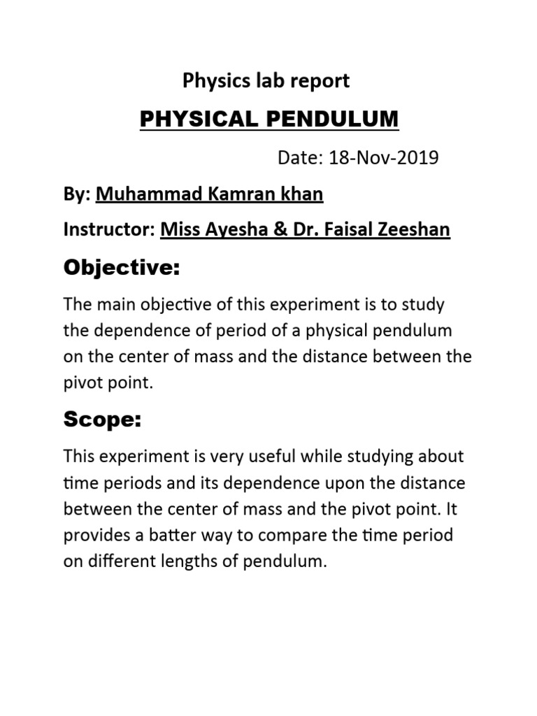 Physics Lab Report 6 (Physical Pendulum) | PDF | Pendulum | Mechanics