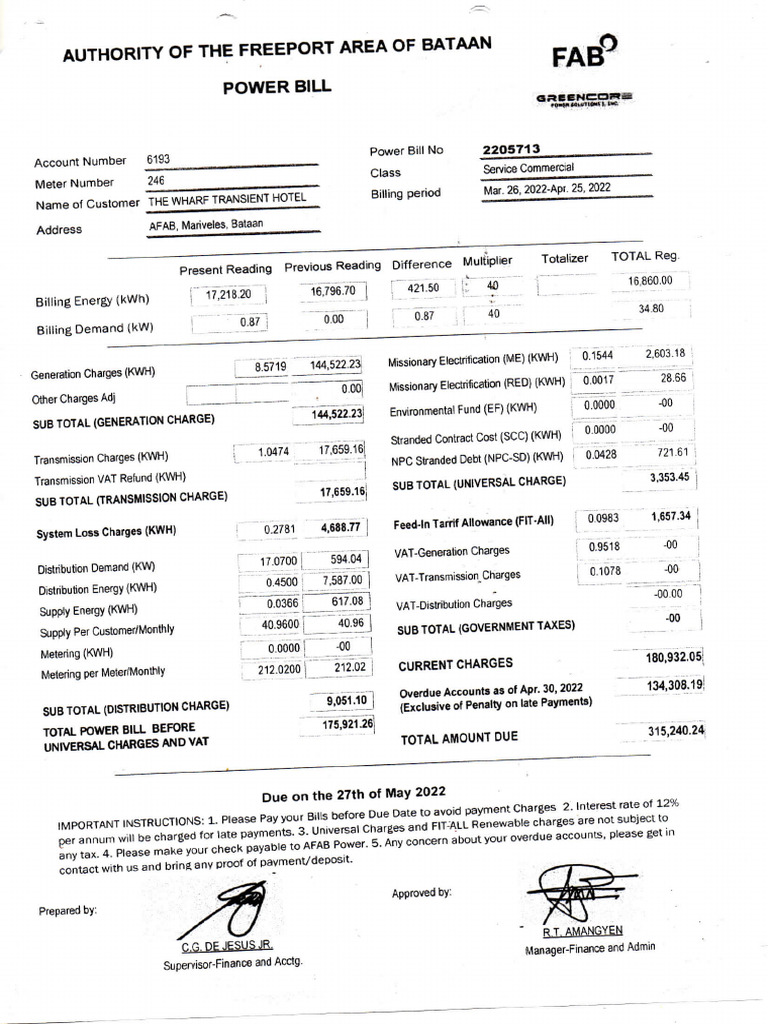THE WHARF POWER BILL APRIL-MAY 2022 | PDF