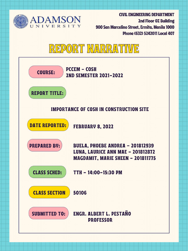 Importance of COSH in Construction Site (Report Narrative) | PDF | Occupational Safety And ...
