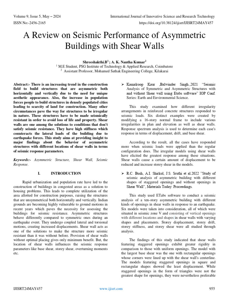 A Review on Seismic Performance of Asymmetric Buildings with Shear Walls | Download Free PDF ...