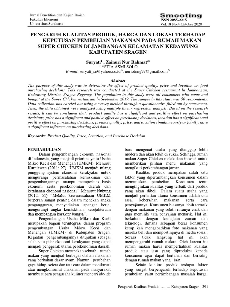 Jurnal PENGARUH KUALITAS PRODUK, HARGA DAN LOKASI TERHADAP | PDF
