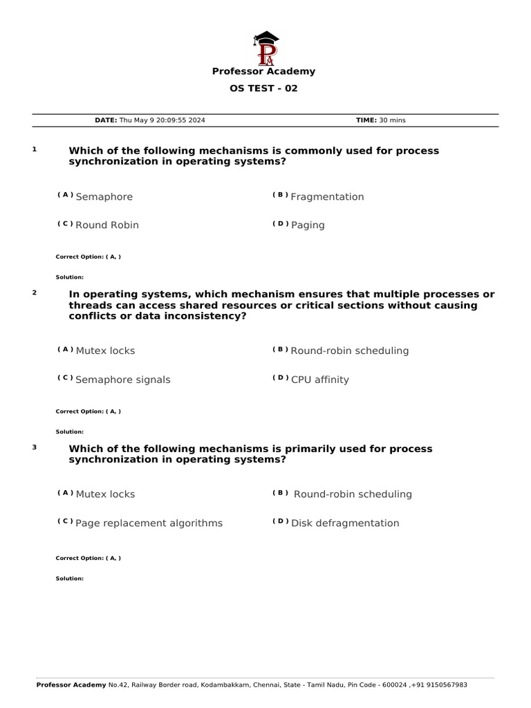 Os Test - 02 | PDF | Process (Computing) | Operating System