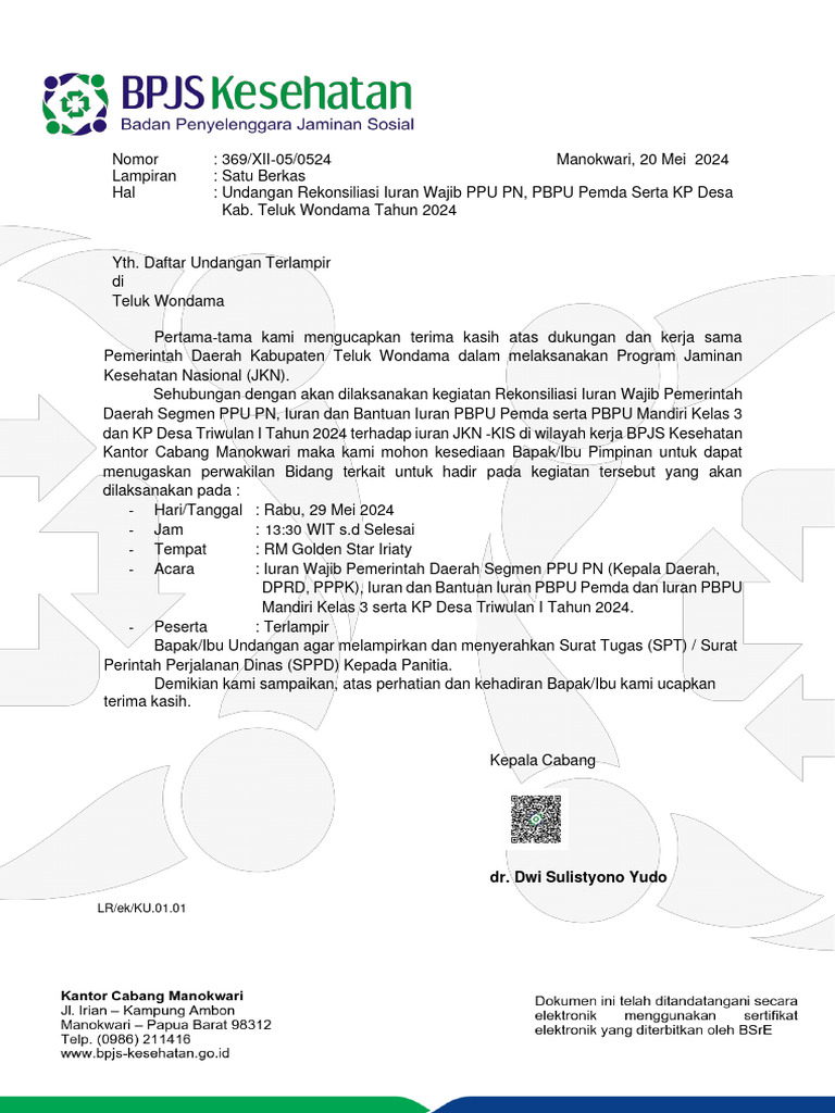 Undangan Rekonsiliasi Iuran Wajib PPU PN, PBPU Pemda Serta KP Desa | PDF | Ilmu Sosial