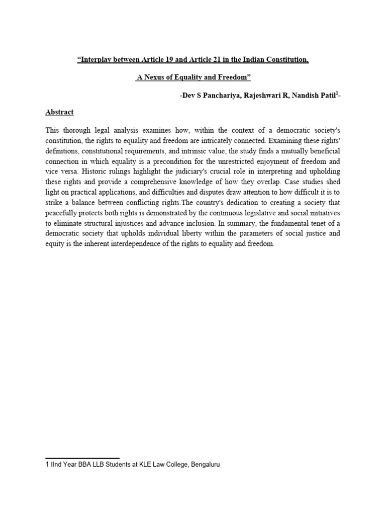 "Interplay Between Article 19 and Article 21 in The Indian Constitution ...