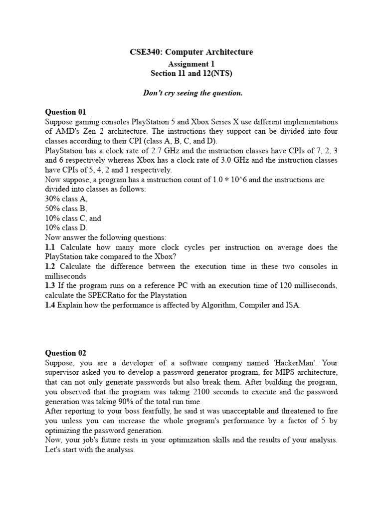CSE340 Computer Architecture Assignment 1 | PDF | Central Processing Unit | Semiconductor Device ...