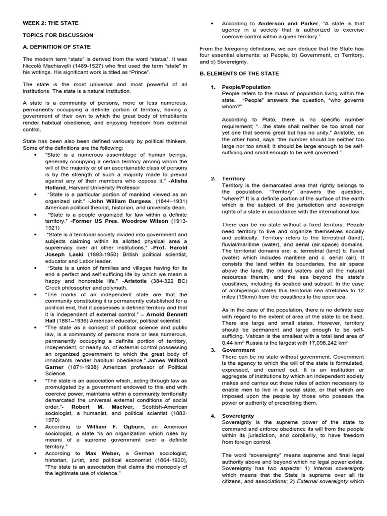 Week 2 - The State | PDF | State (Polity) | Sovereignty