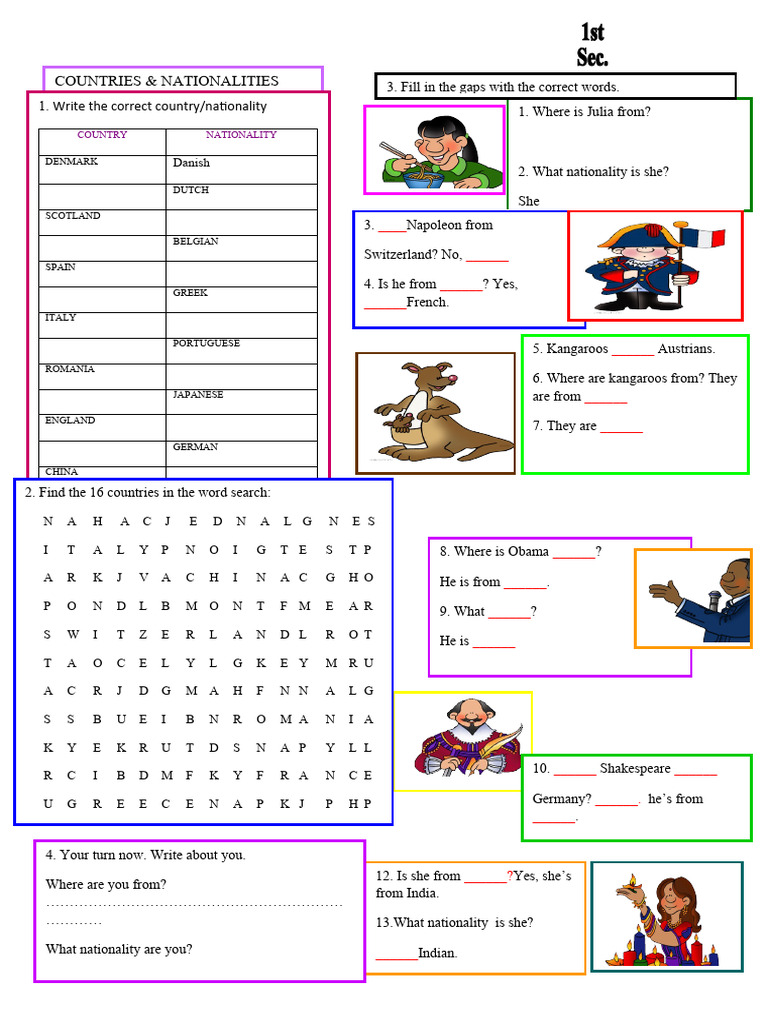 Worksheet Countries and Nationalities | PDF