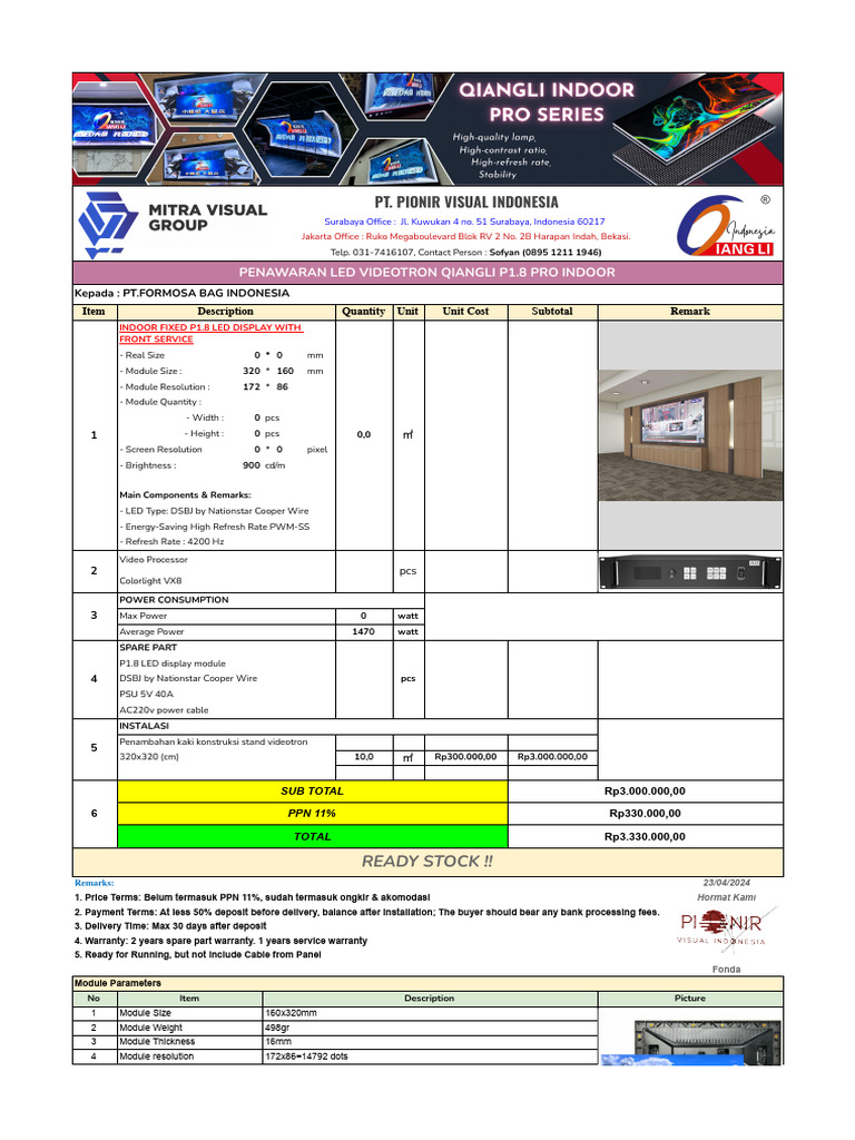 PENAWARAN Penambahan Kaki Stand Videotron | PDF | Display Technology ...