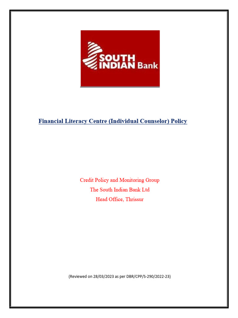 Financial Literacy Centre Counselor Policy | PDF | Reserve Bank Of ...