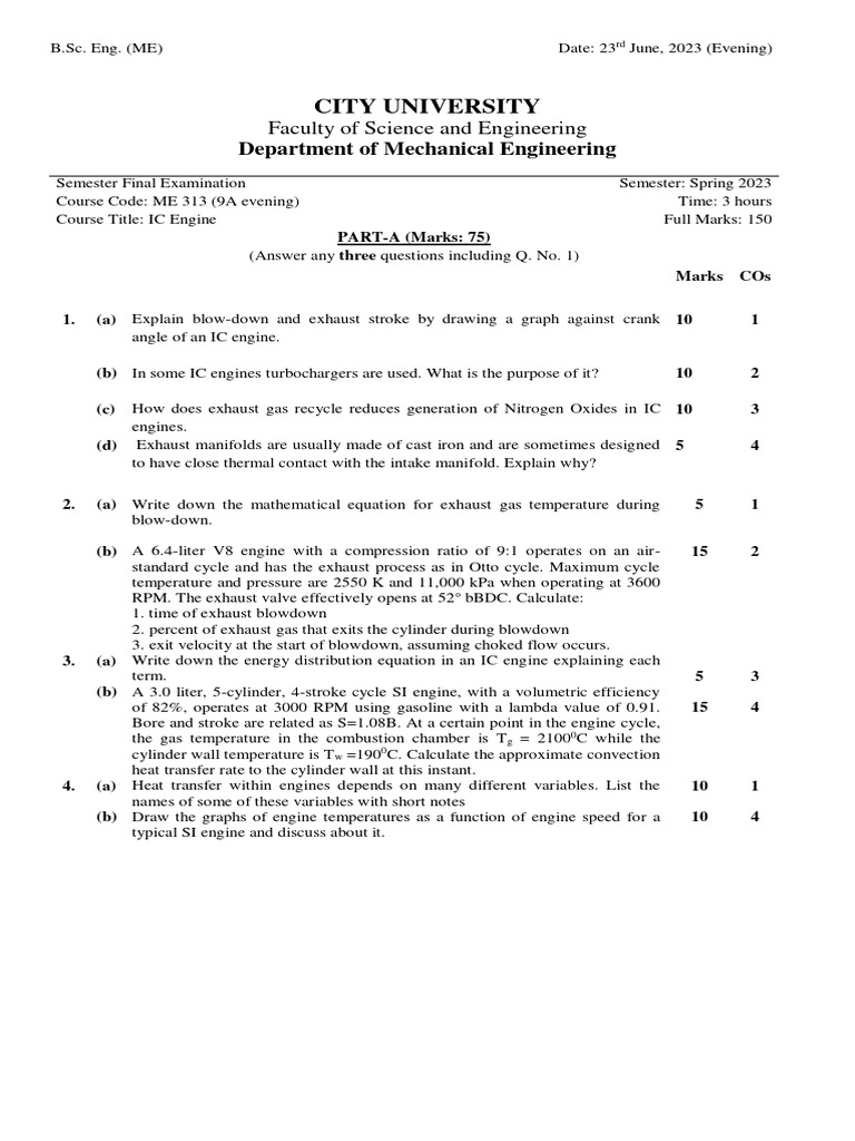 ME313 Spring 2023 Final | PDF | Internal Combustion Engine | Engines ME313 Spring 2023 Final | PDF | Internal Combustion Engine | Engines