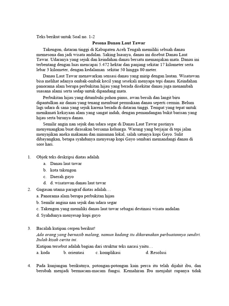 Naskah Soal Uas Bahasa Indonesia | PDF