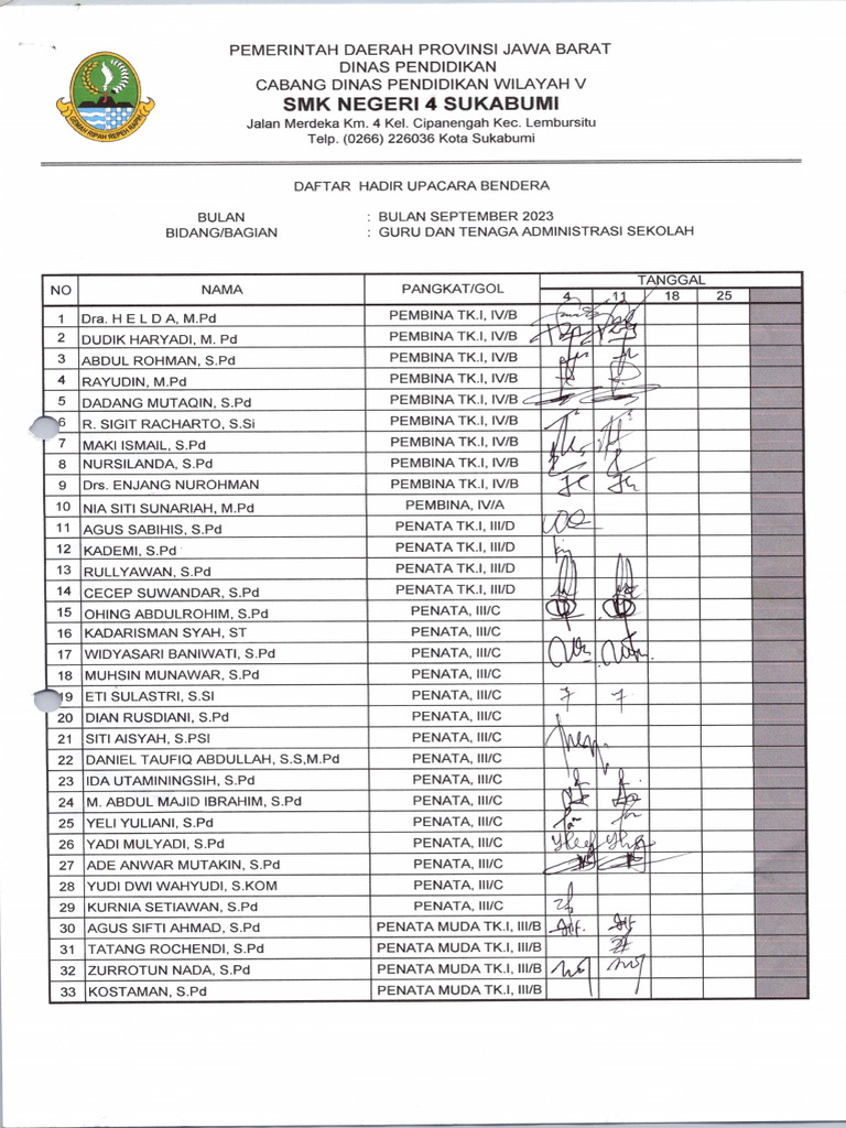 Absen Upacara TGL 11-9-2023 | PDF