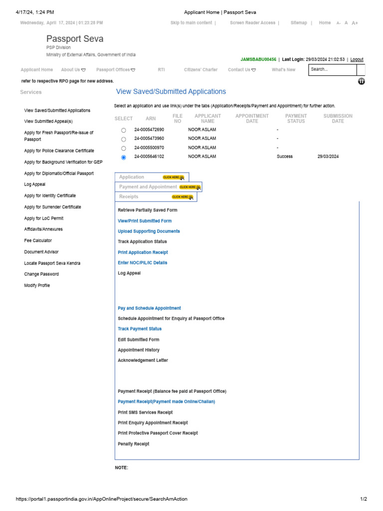 Applicant Home _ Passport Seva2 | PDF | Payments | Debit Card